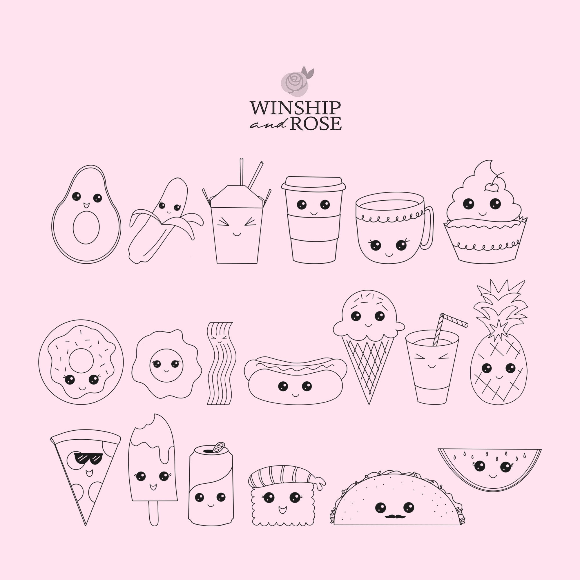 Cute Food Clip Art Set Hand-drawn Food Illustrations in Kawaii Style ...