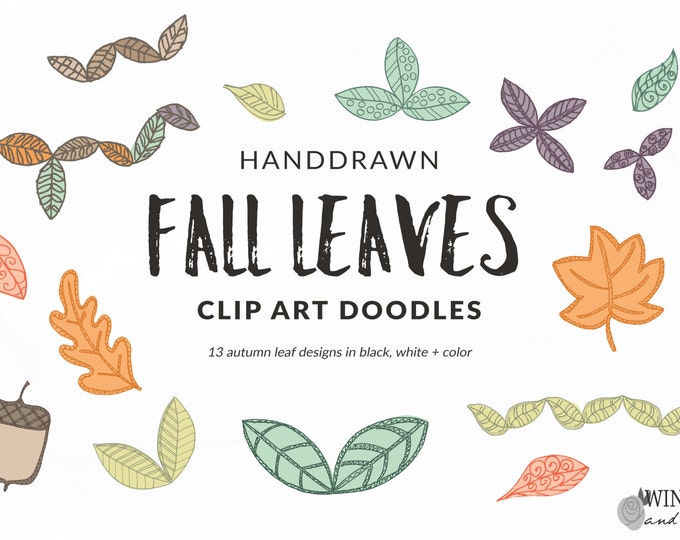 Doodled Leaves Clip Art, PNG Leaf Digital Stamp Printable & Photoshop ...