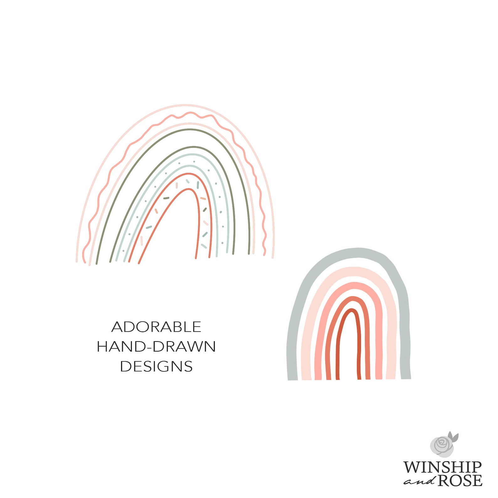 Rainbow Clip Art - Hand Drawn Rainbow Doodle Graphics - 24 Rainbow ...