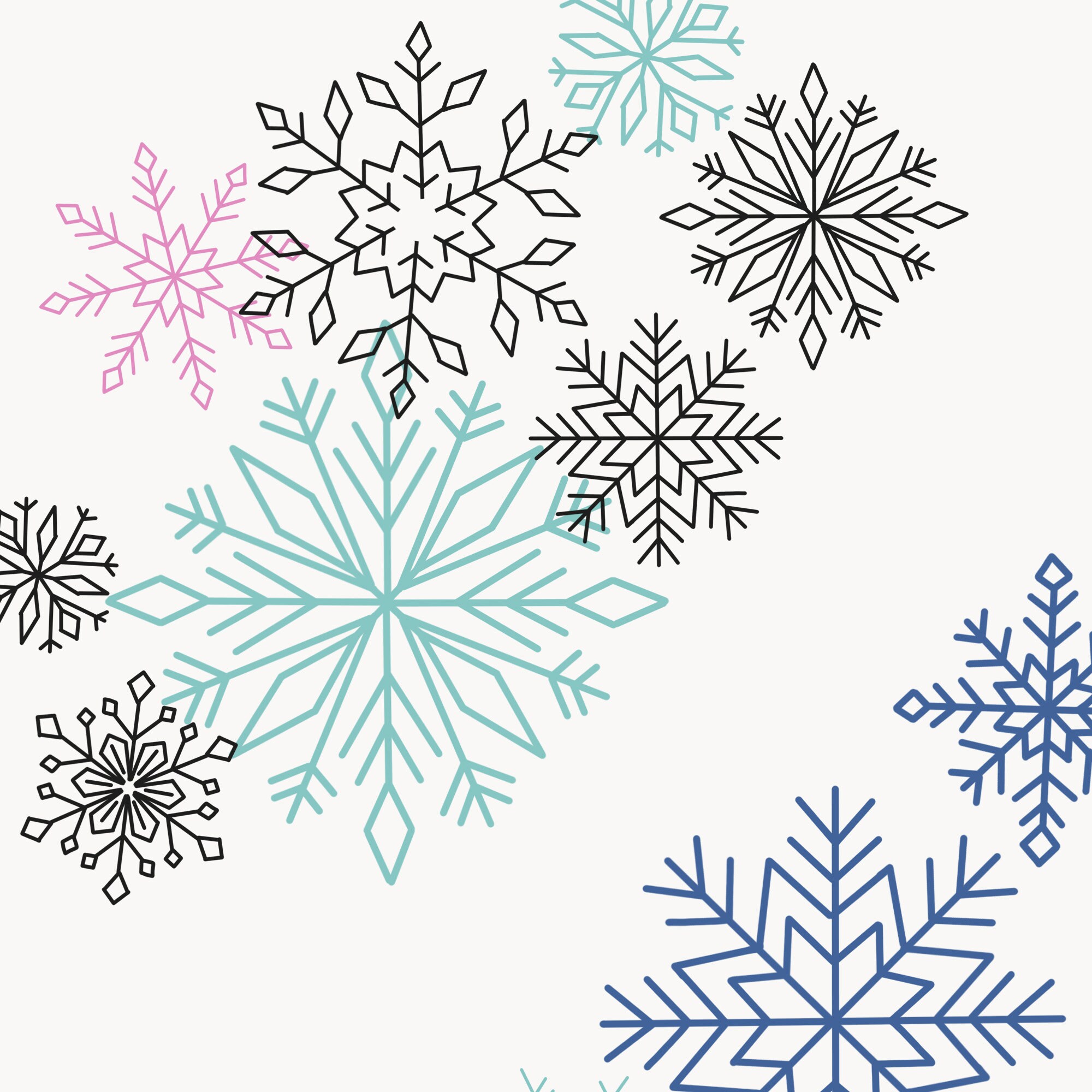 Snowflakes Clip Art Hand Drawn Doodle Graphics 30 Snowflake Winter ...