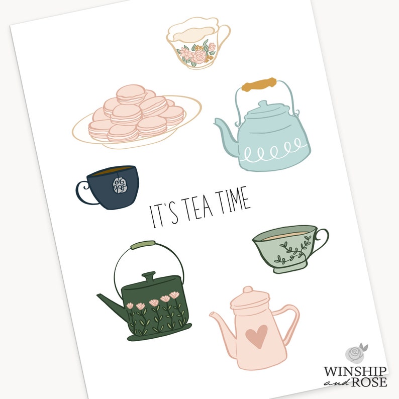 Printable Tea Card | Teatime Card | 5x7 Printable Card | Tea Cups and ...