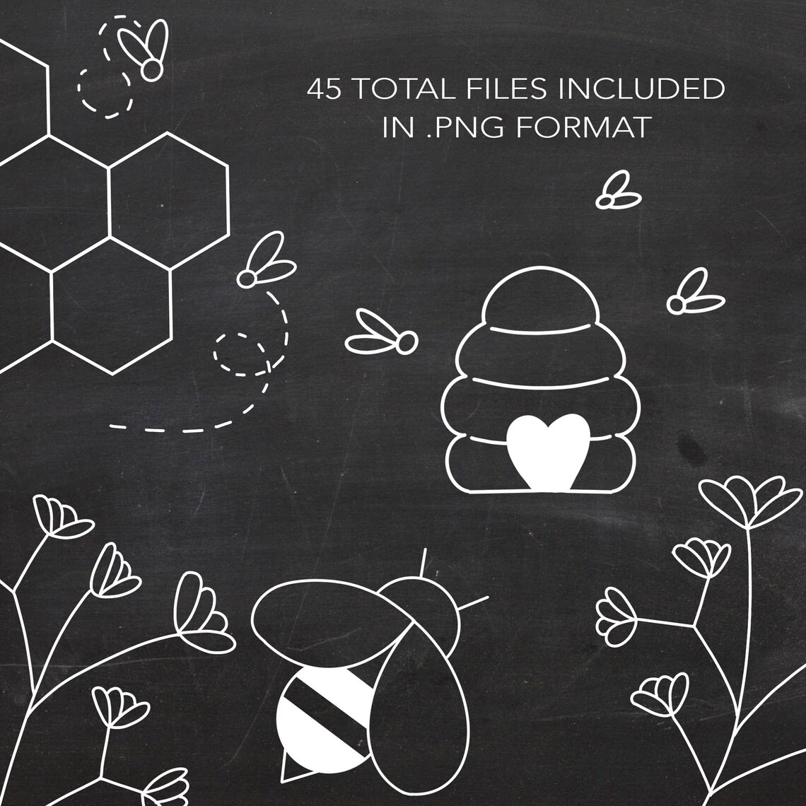 Bees and Honey Clip Art - Hand Drawn Bee Graphics - 45 Honey Bee ...