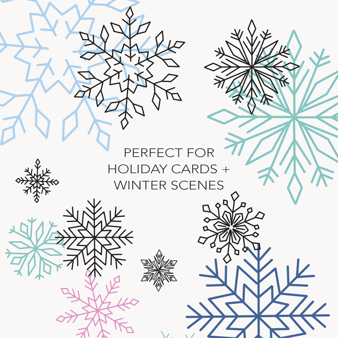 Snowflakes Clip Art Hand Drawn Doodle Graphics 30 Snowflake Winter ...