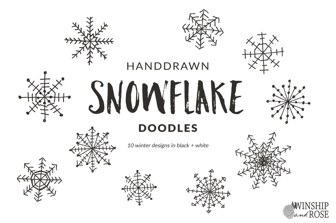 Snowflakes Holiday Clip Art - Hand Drawn Snowflake Christmas Doodle ...