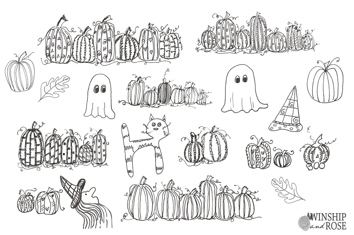 Fall Pumpkin Doodles Hand Drawn Halloween Doodle Set for - Etsy