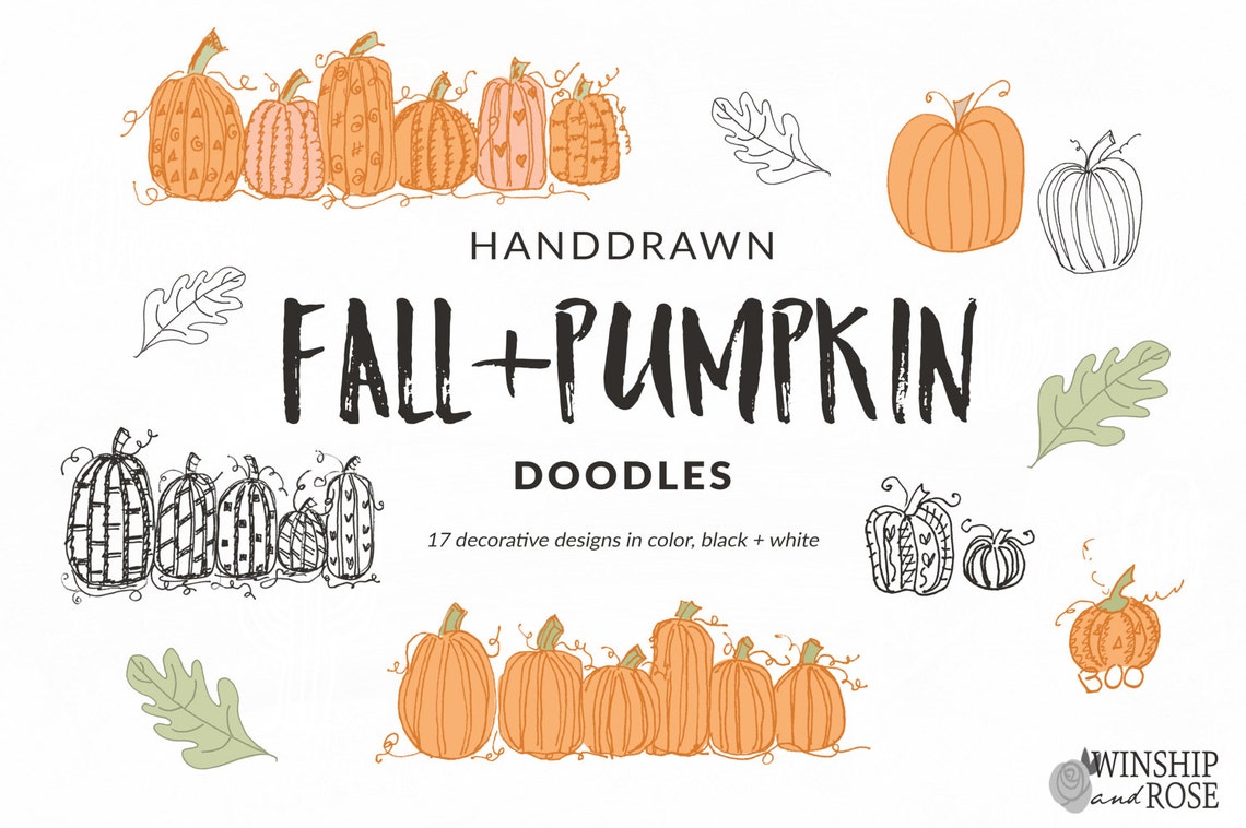 Fall Pumpkin Doodles - Hand Drawn Halloween Doodle Set for Fall - Etsy