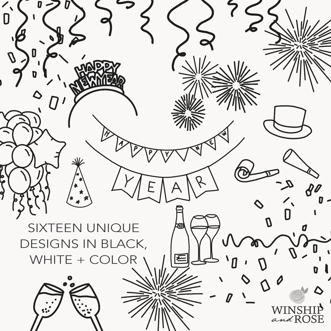 2022 New Years Clip Art Hand Drawn New Years Doodle Graphics 48 New ...