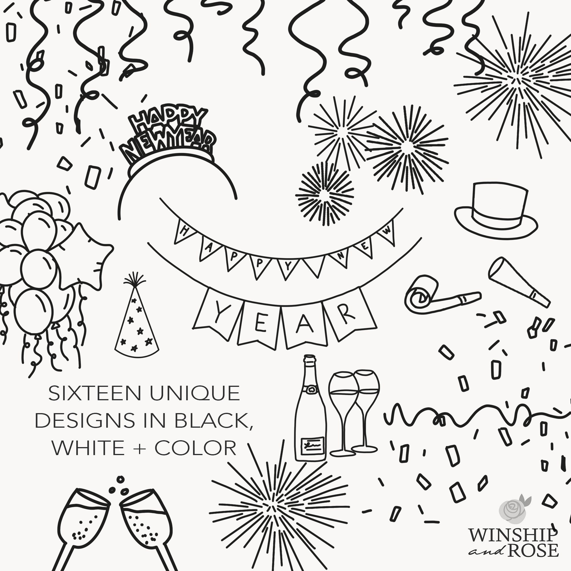 2025 New Years Clip Art - Hand Drawn New Years Doodle Graphics - 48 New ...
