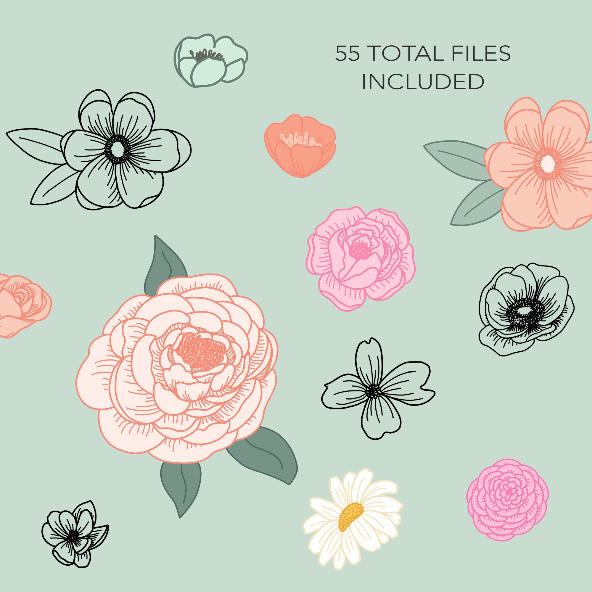 Spring Florals Clip Art Hand Drawn Flower Clip Art Spring - Etsy