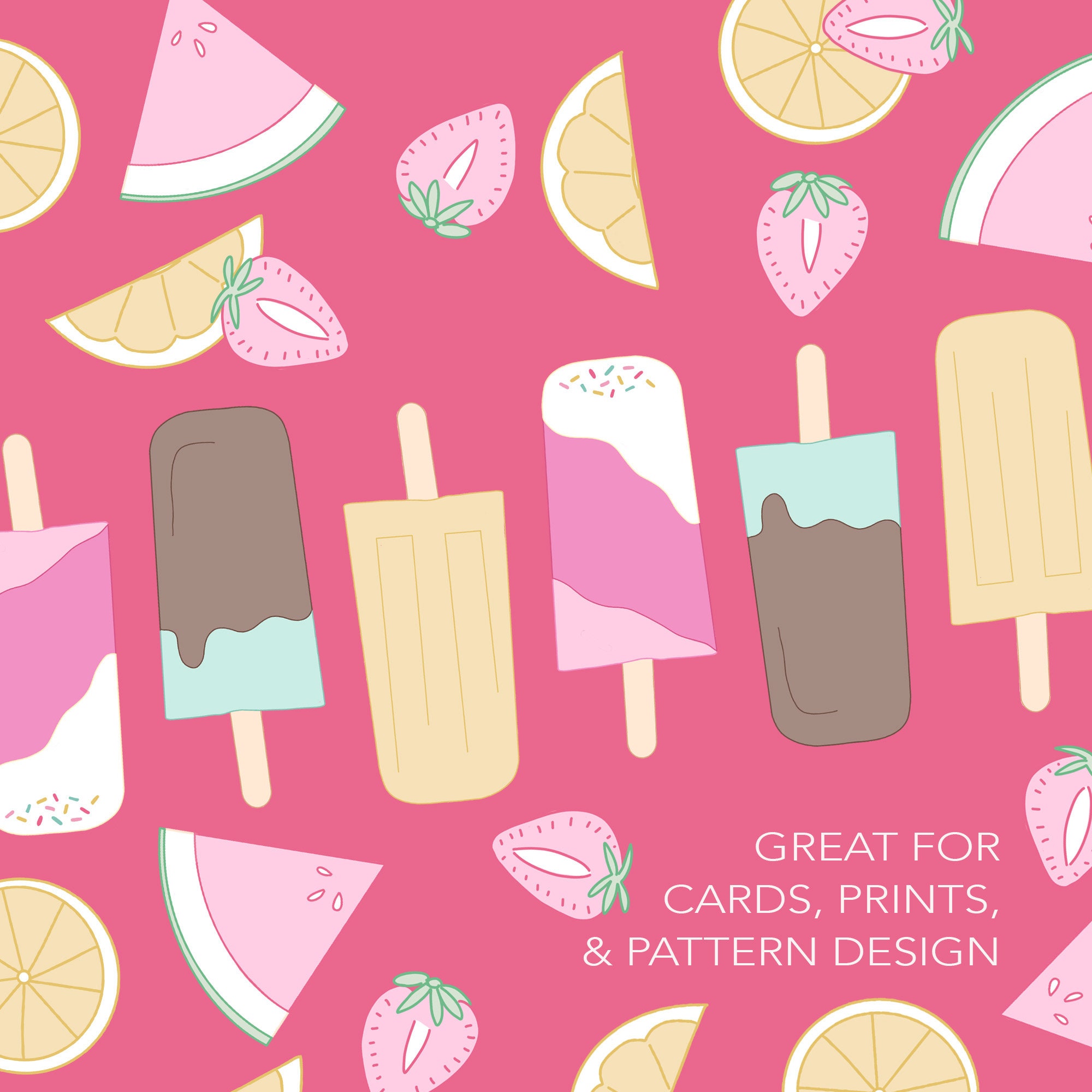 Ice Cream Clip Art Set - Hand-drawn Popsicle, Ice Cream Cone Dessert ...
