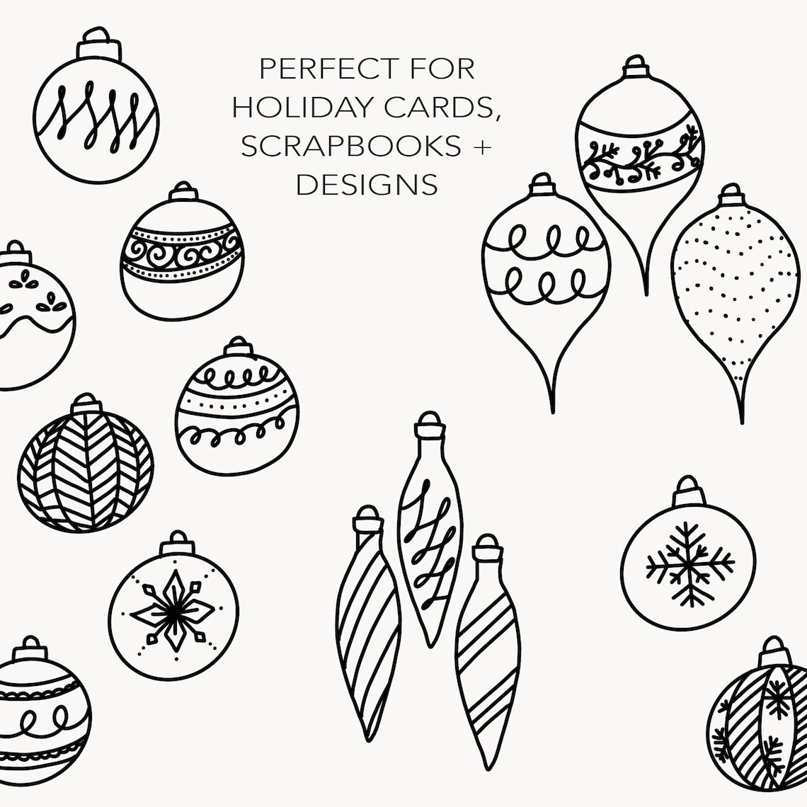 Christmas Ornaments Clip Art - Hand Drawn Doodle Graphics - 60 Holiday ...
