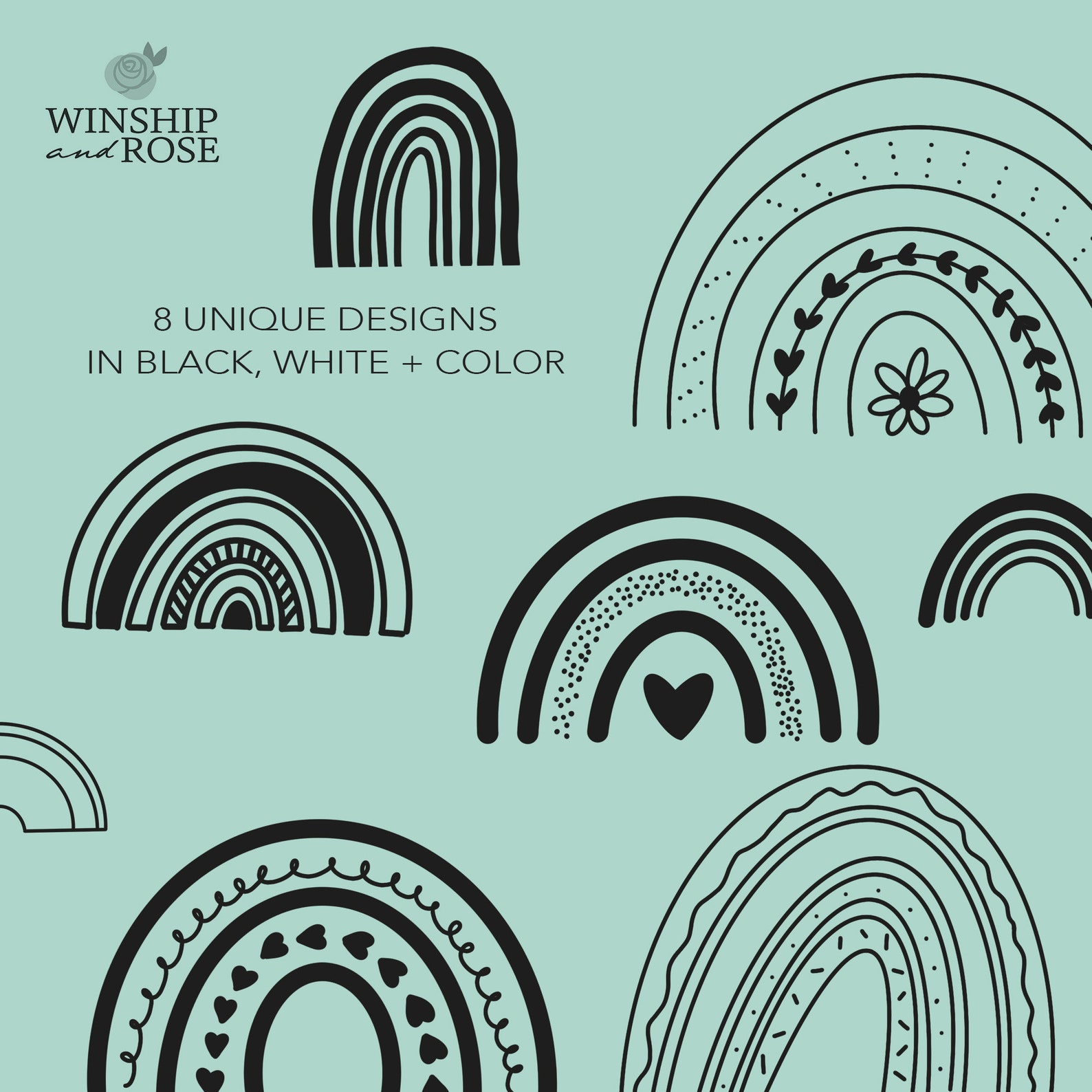 Rainbow Clip Art - Hand Drawn Rainbow Doodle Graphics - 24 Rainbow ...