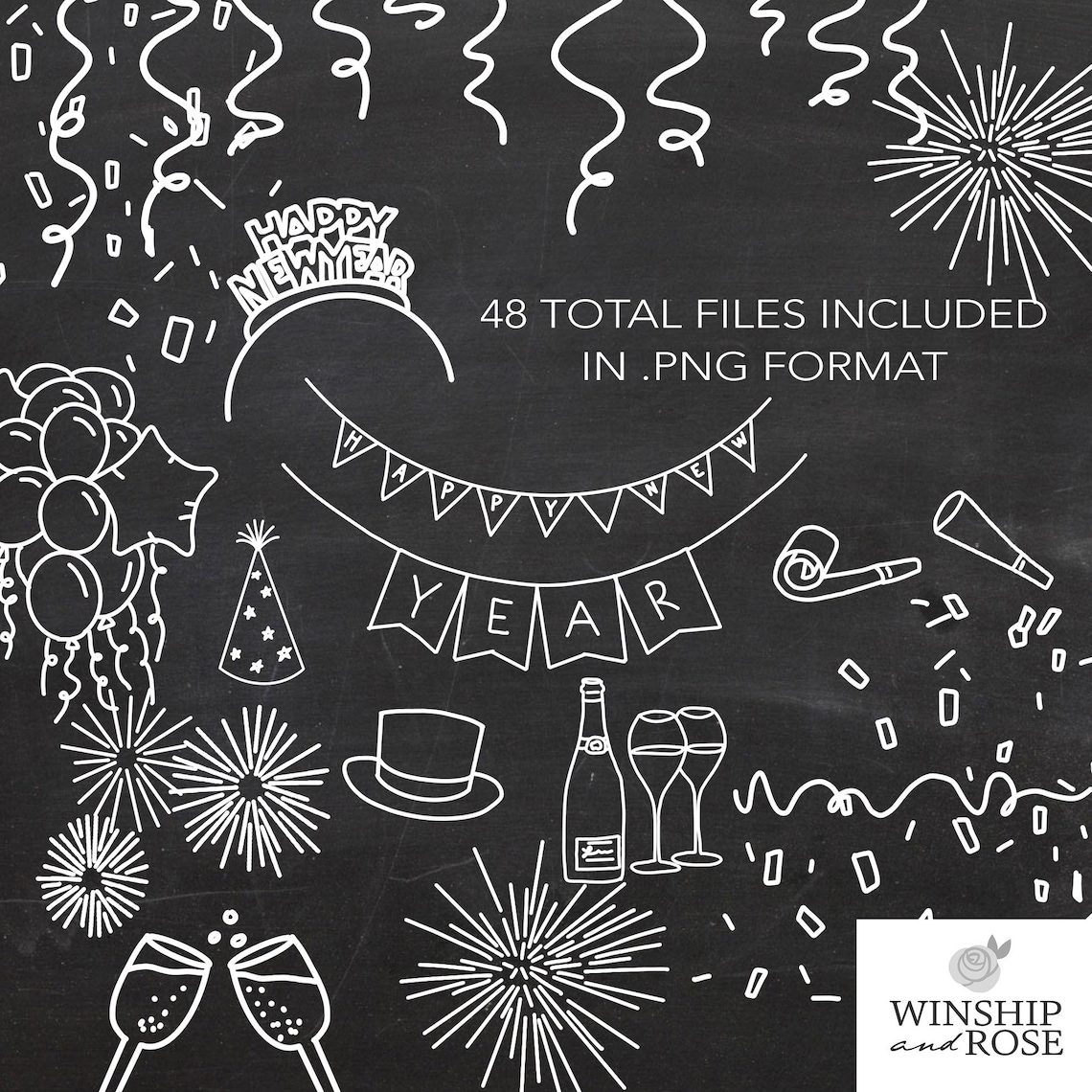 2022 New Years Clip Art Hand Drawn New Years Doodle Graphics 48 New ...