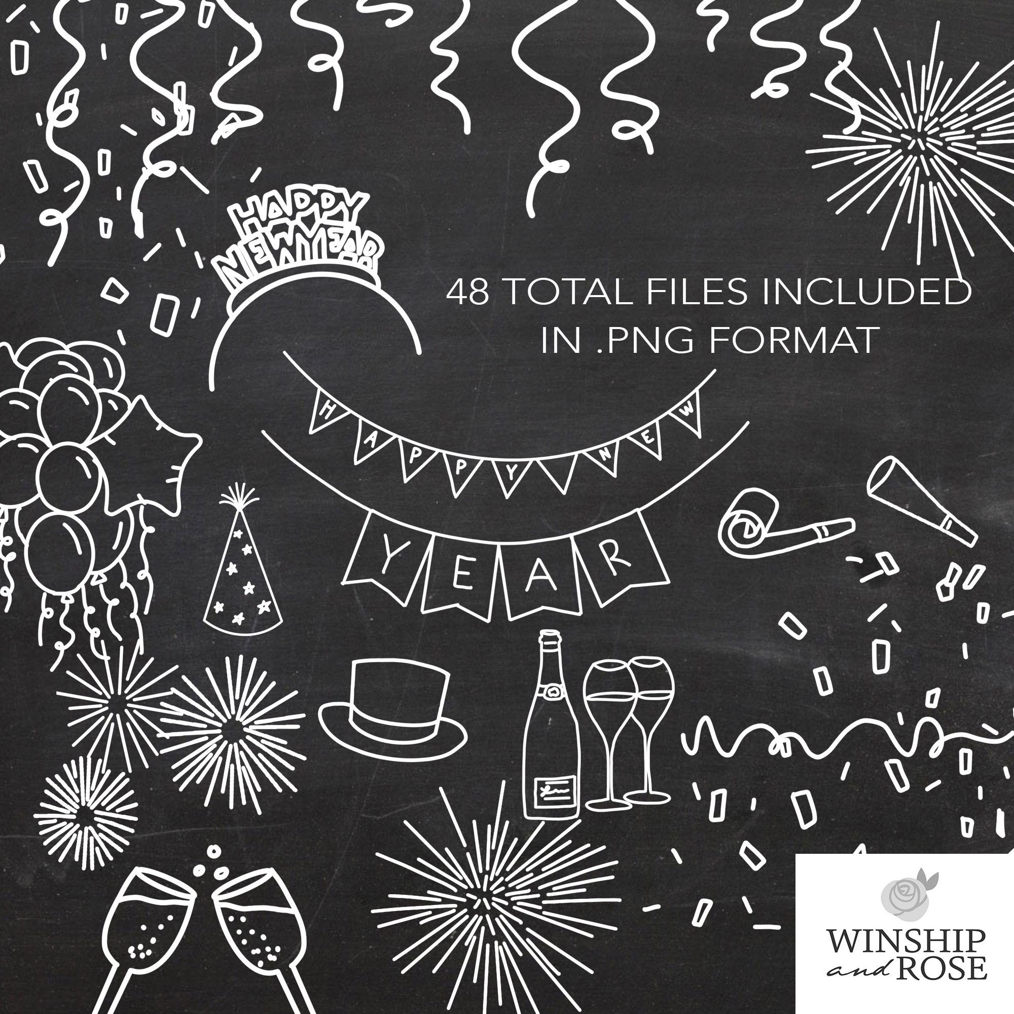 2022 New Years Clip Art Hand Drawn New Years Doodle Graphics 48 New ...