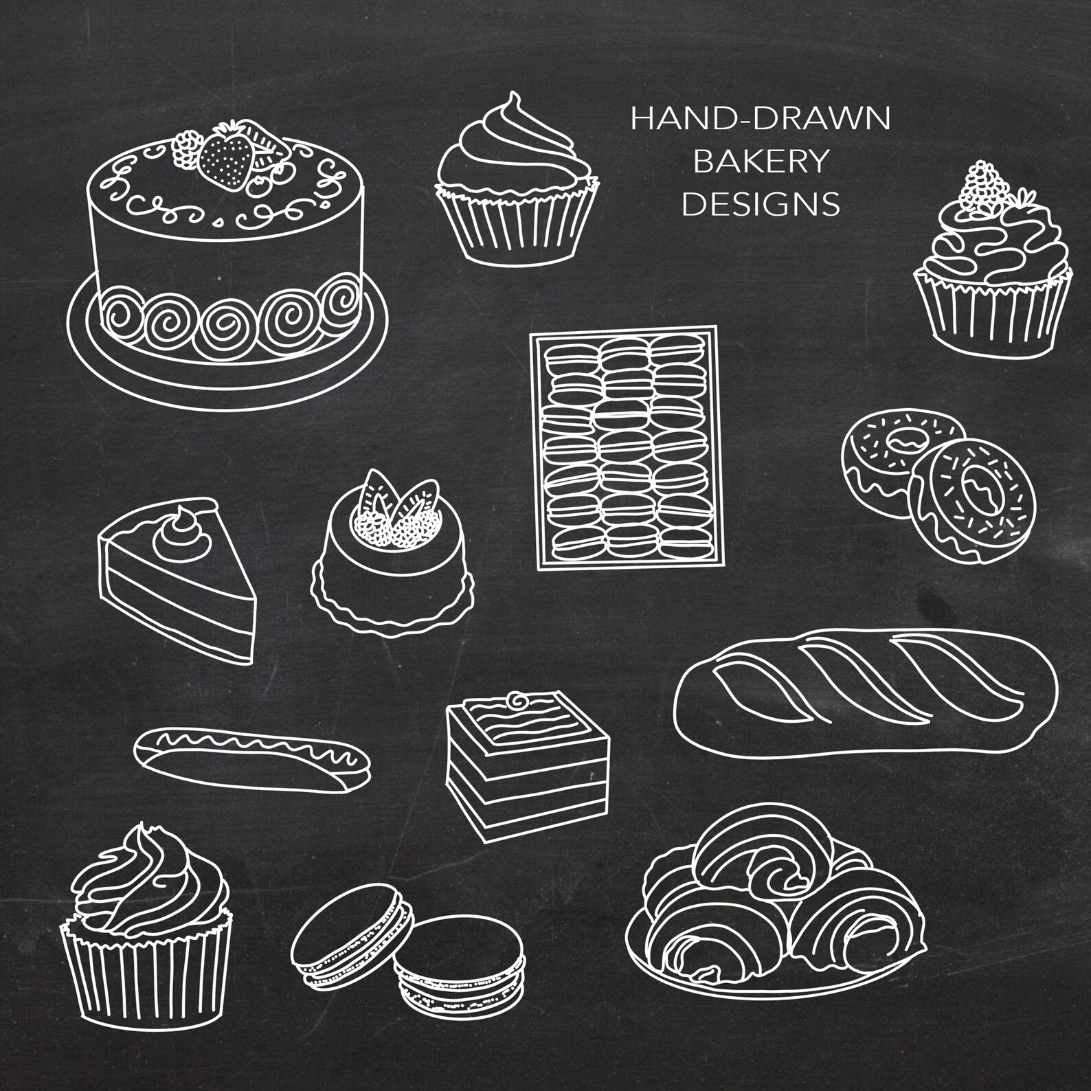 Bakery Clip Art - Hand Drawn Baking Doodle Graphics - 39 Baking Designs ...