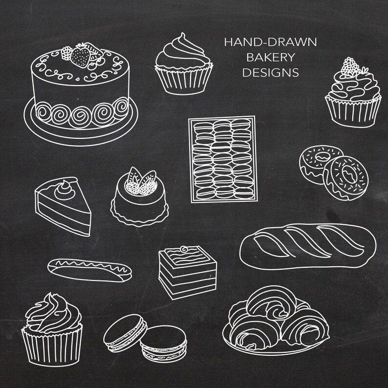 Bakery Clip Art - Hand Drawn Baking Doodle Graphics - 39 Baking Designs ...