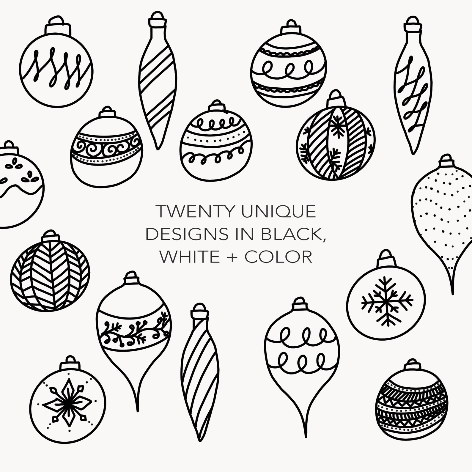 Christmas Ornaments Clip Art - Hand Drawn Doodle Graphics - 60 Holiday ...