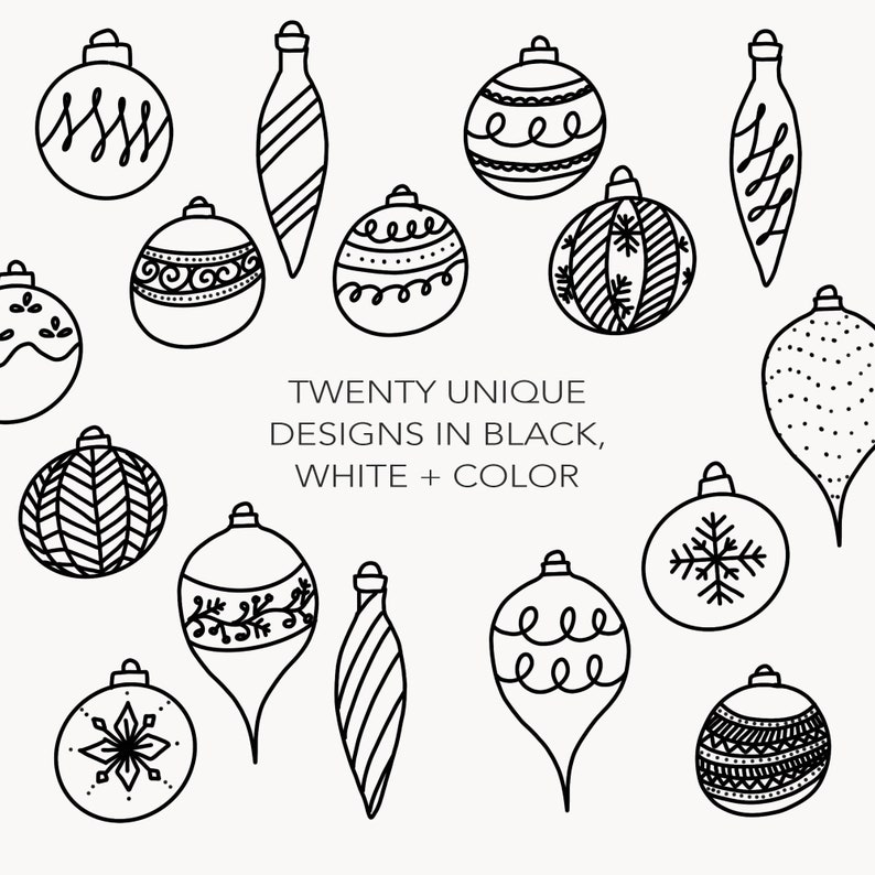 Christmas Ornaments Clip Art - Hand Drawn Doodle Graphics - 60 Holiday ...