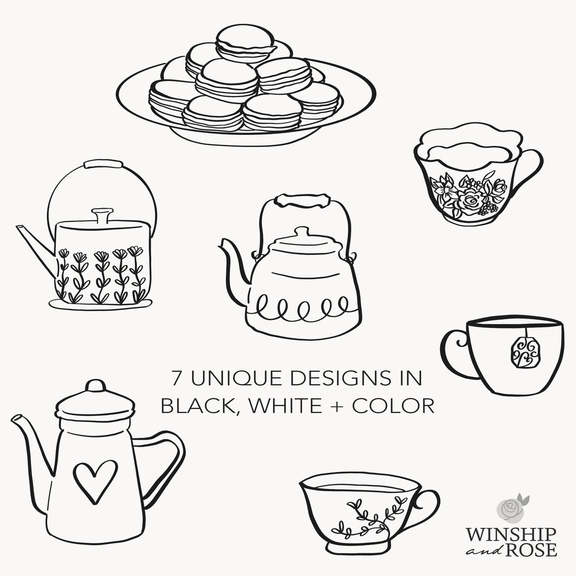 Teatime Clip Art - Hand Drawn Tea Doodle Graphics - 21 Teatime Designs ...