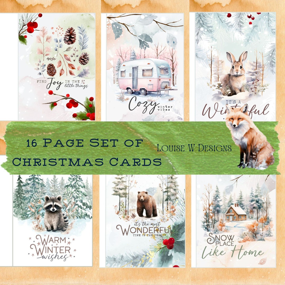 16 Pages of Christmas Cards in 4 Sizes Cute Winter Themed - Etsy UK