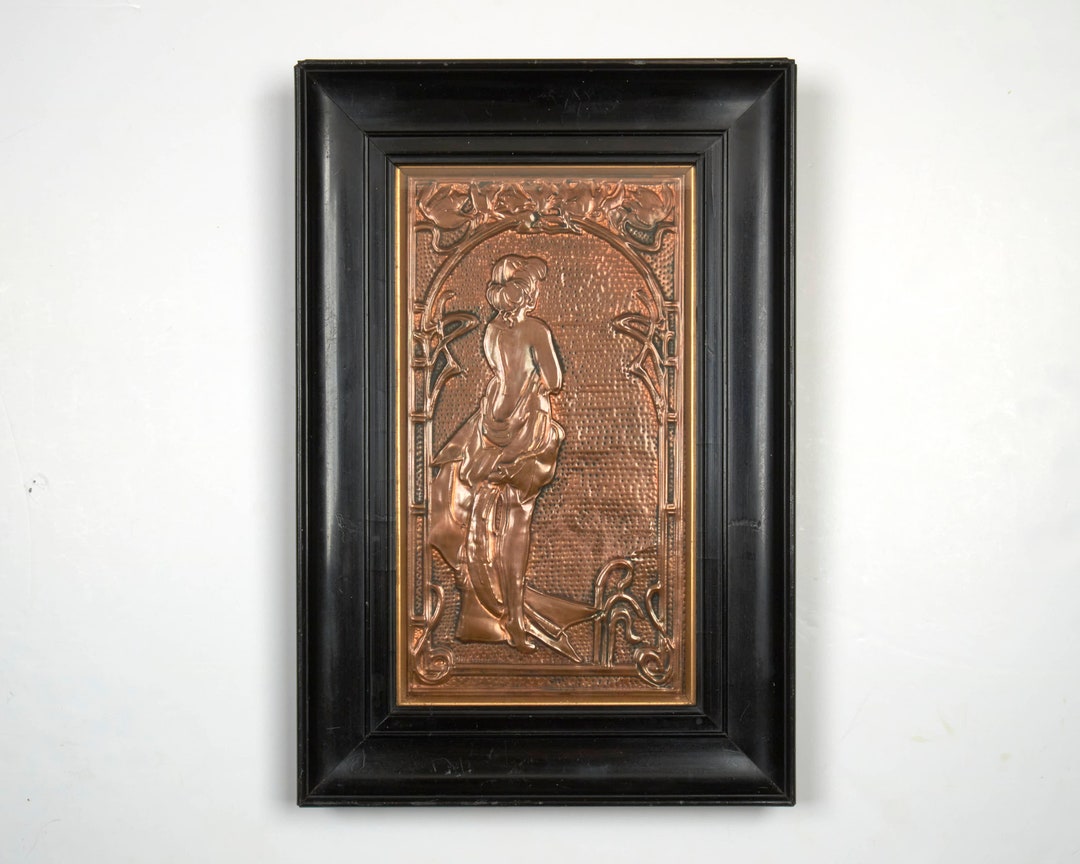 Antique 1900-10s Art Nouveau Framed Repousse Copper Panel in the Style of Alphonse Mucha. - Etsy