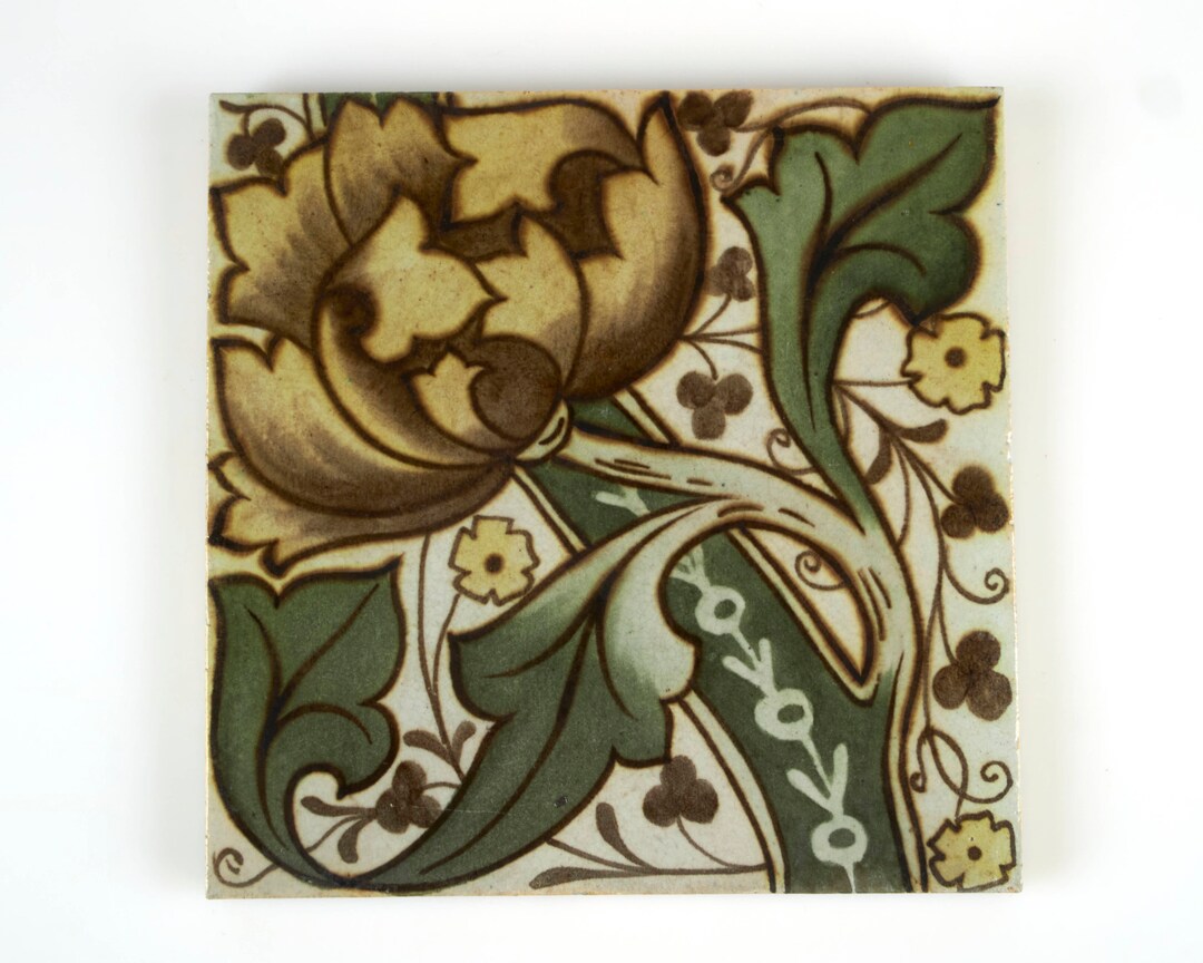 Antique 1880-90s English Maw and Co. Arts and Crafts Yellow Poppy Hand ...