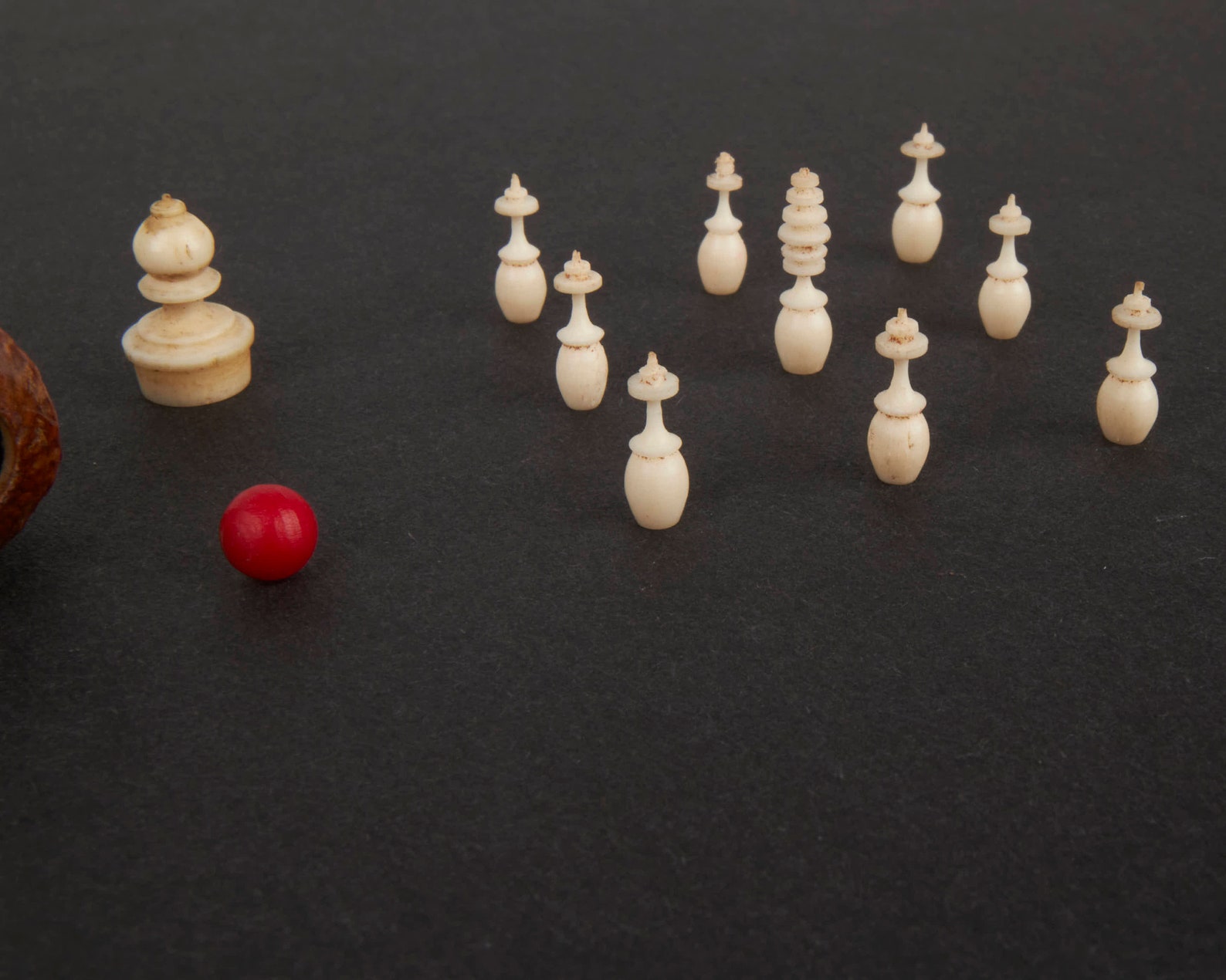 Antique 1800s Napoleonic Prisoner of War Miniature 9 Pin Skittles Held ...