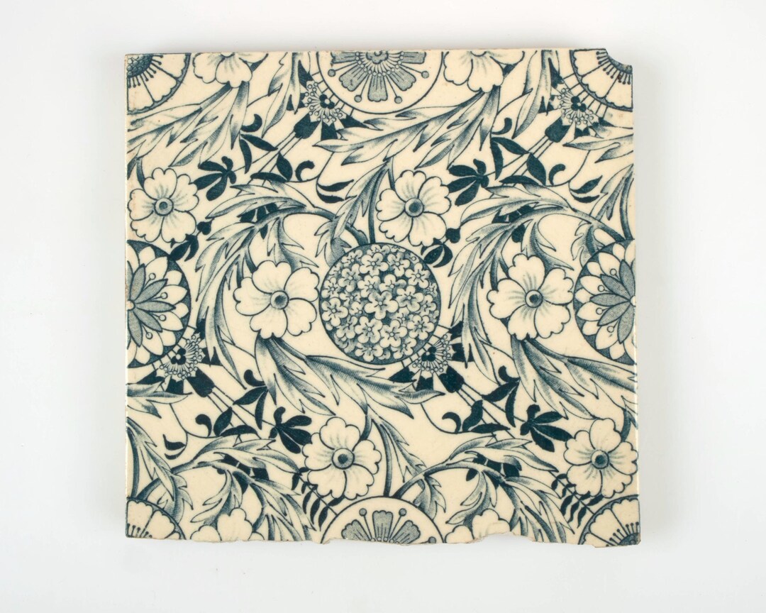 Antique 1890s Victorian Arts and Crafts Blue and White Primrose Pottery ...