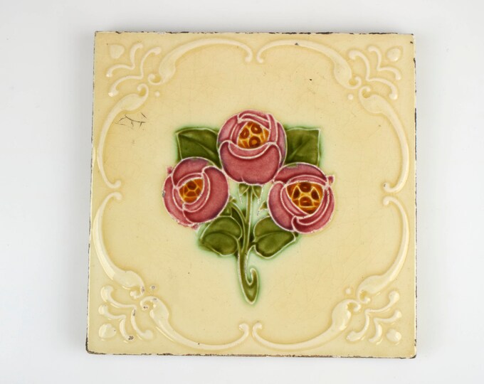 Antique 1900s English J. & W. Wade Art Nouveau Three Pink Glasgow Roses ...