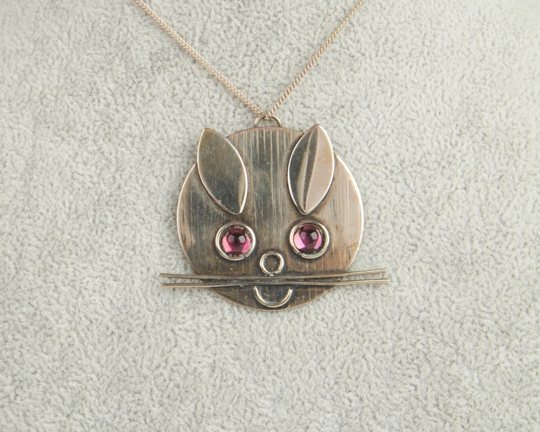 Vintage Silver Plated Rabbit Pendant With Pink Glass Eyes on 835 Dutch ...
