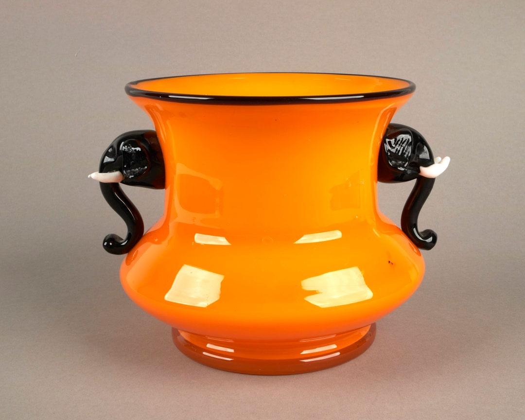 Rare 1920s Art Deco Loetz Tango Orange and Black Elephant Glass Vase ...