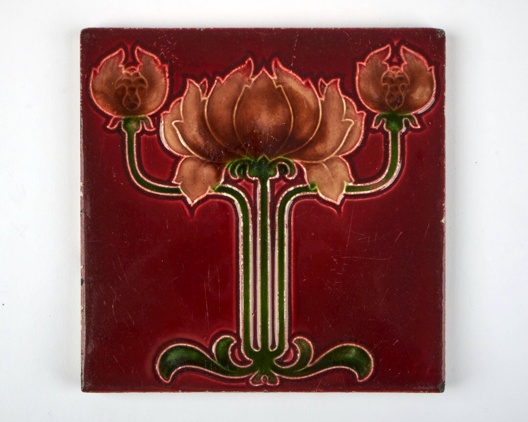 Antique 1900s T & R Boote Art Nouveau Large Flower and Buds Pottery ...