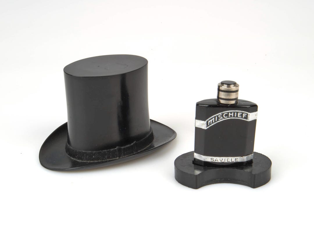 Vintage 1930s Art Deco Saville Mischief Bakelite Top Hat Perfume Bottle ...
