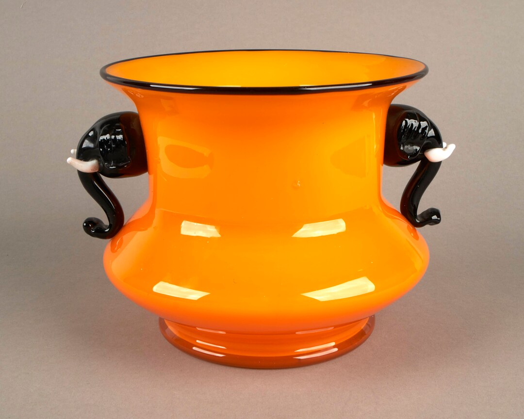 Rare 1920s Art Deco Loetz Tango Orange and Black Elephant Glass Vase ...