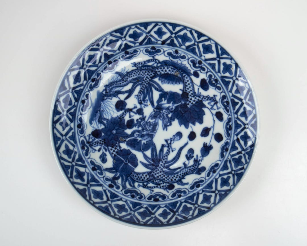 Antique 19th Century Chinese Blue and White Dragon Porcelain 6 Inch ...