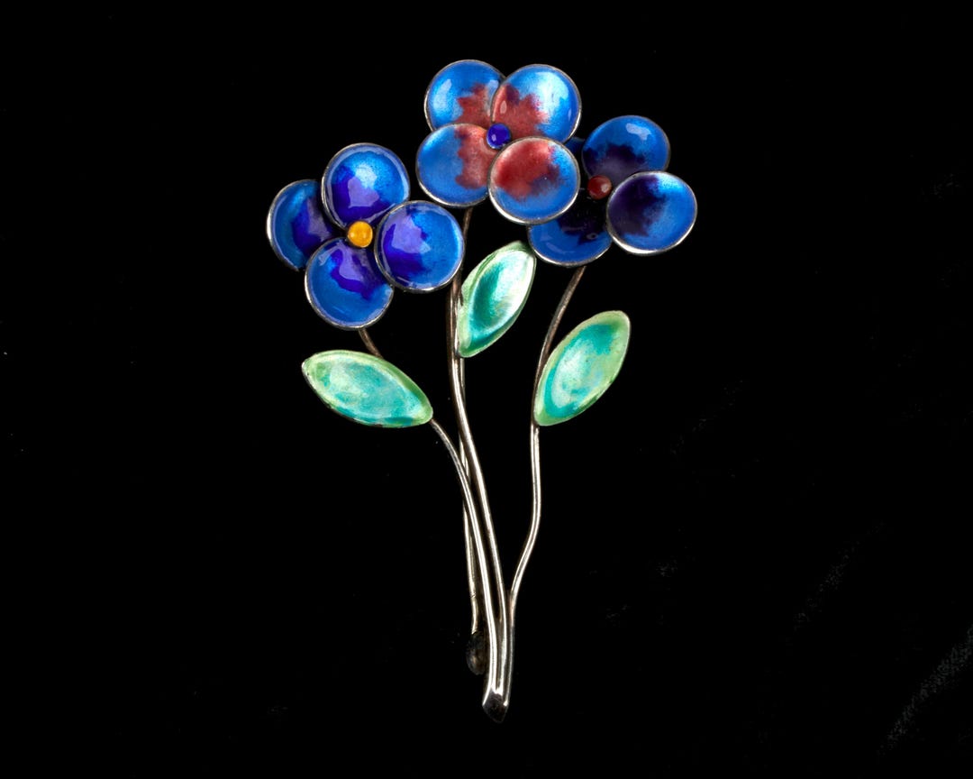 Antique 1930s Sterling Silver and Enamel Arts and Crafts Brooch by ...