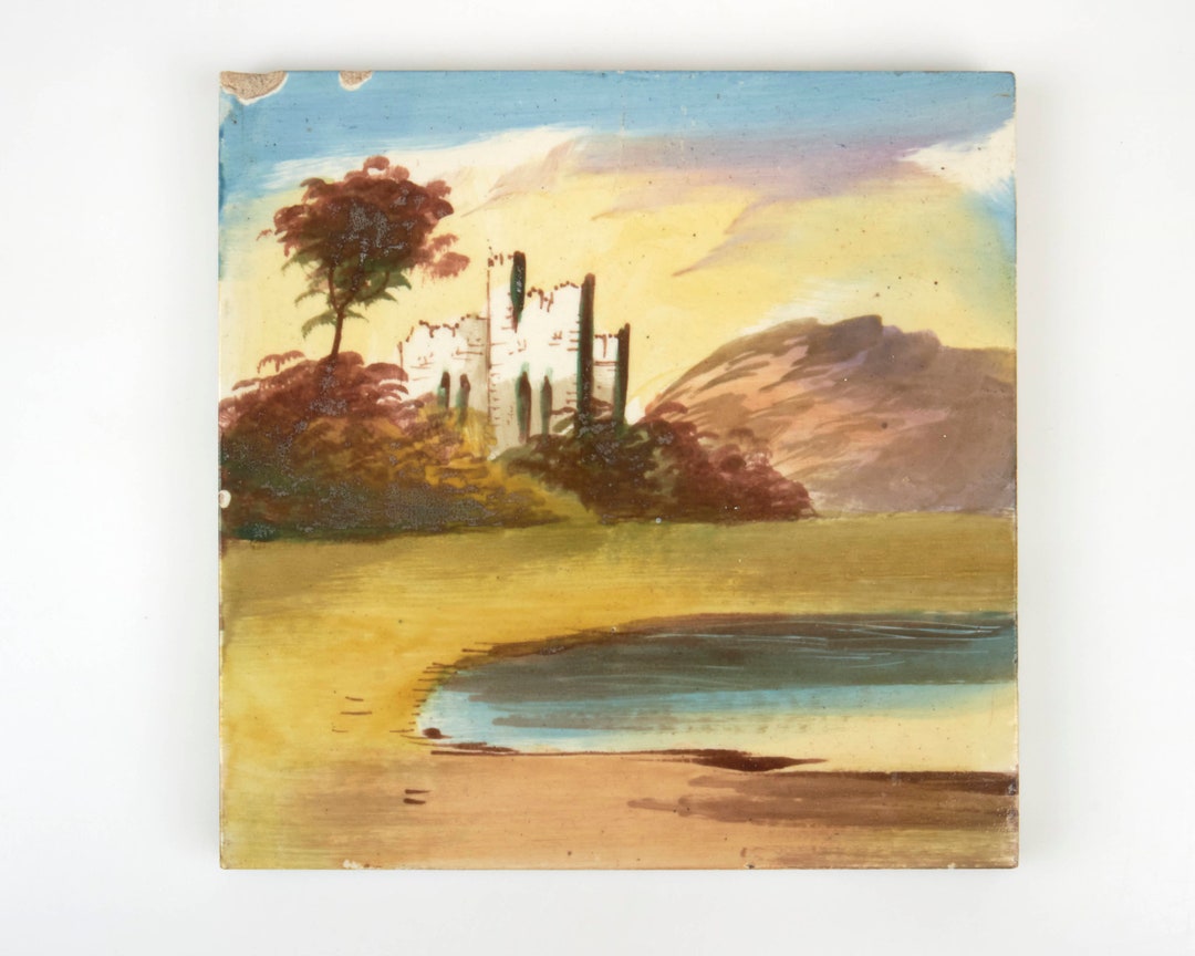 Antique 1880s Victorian Hand Painted Castle Ruin Pottery Tile. - Etsy