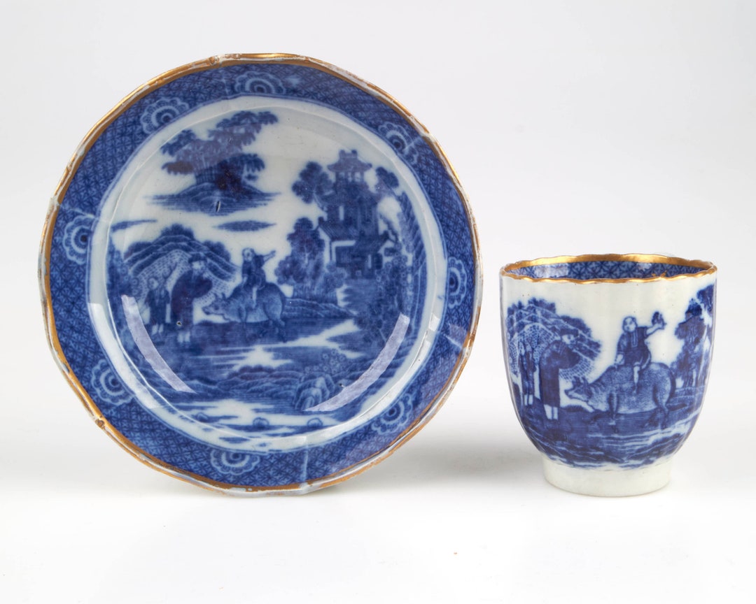 Antique Spode Transfer Printed 'boy on a Buffalo' Blue and White ...