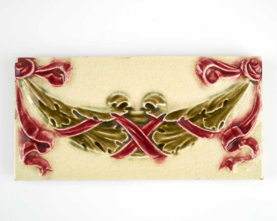 Antique 1900s Henry Richards Art Nouveau Swag Pottery Tile. 6x3inches ...