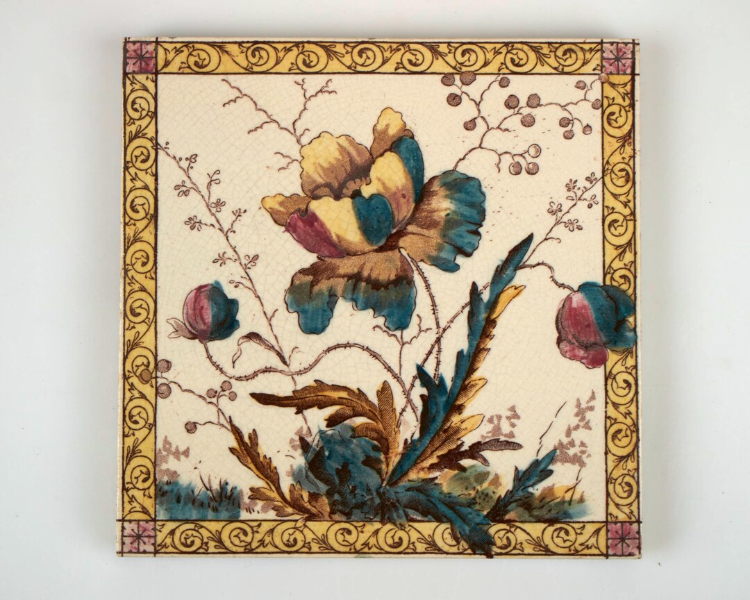Antique 1890s Victorian Aesthetic Movement Poppy Pottery Tile. - Etsy