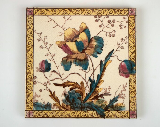 Antique 1890s Victorian Aesthetic Movement Poppy Pottery Tile. - Etsy
