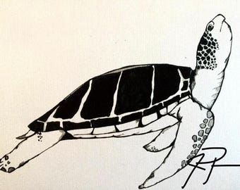 Sea Turtle Print Pointillism Animal Animal Art Amniotes Pen Drawing ...