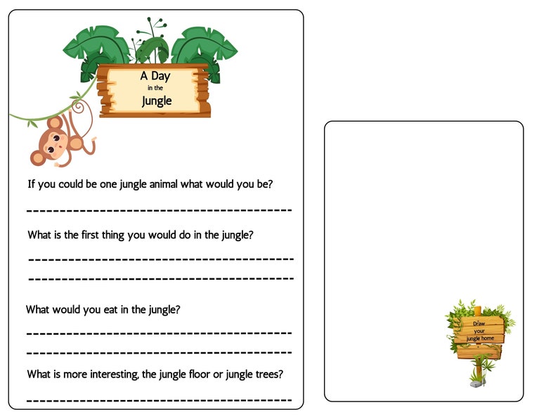 Jungle Themed Writing Prompts for Kids, Printable Sheets for Kids ...