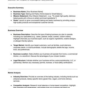 Business Plan Template for a Baking and Pastry Business - Etsy