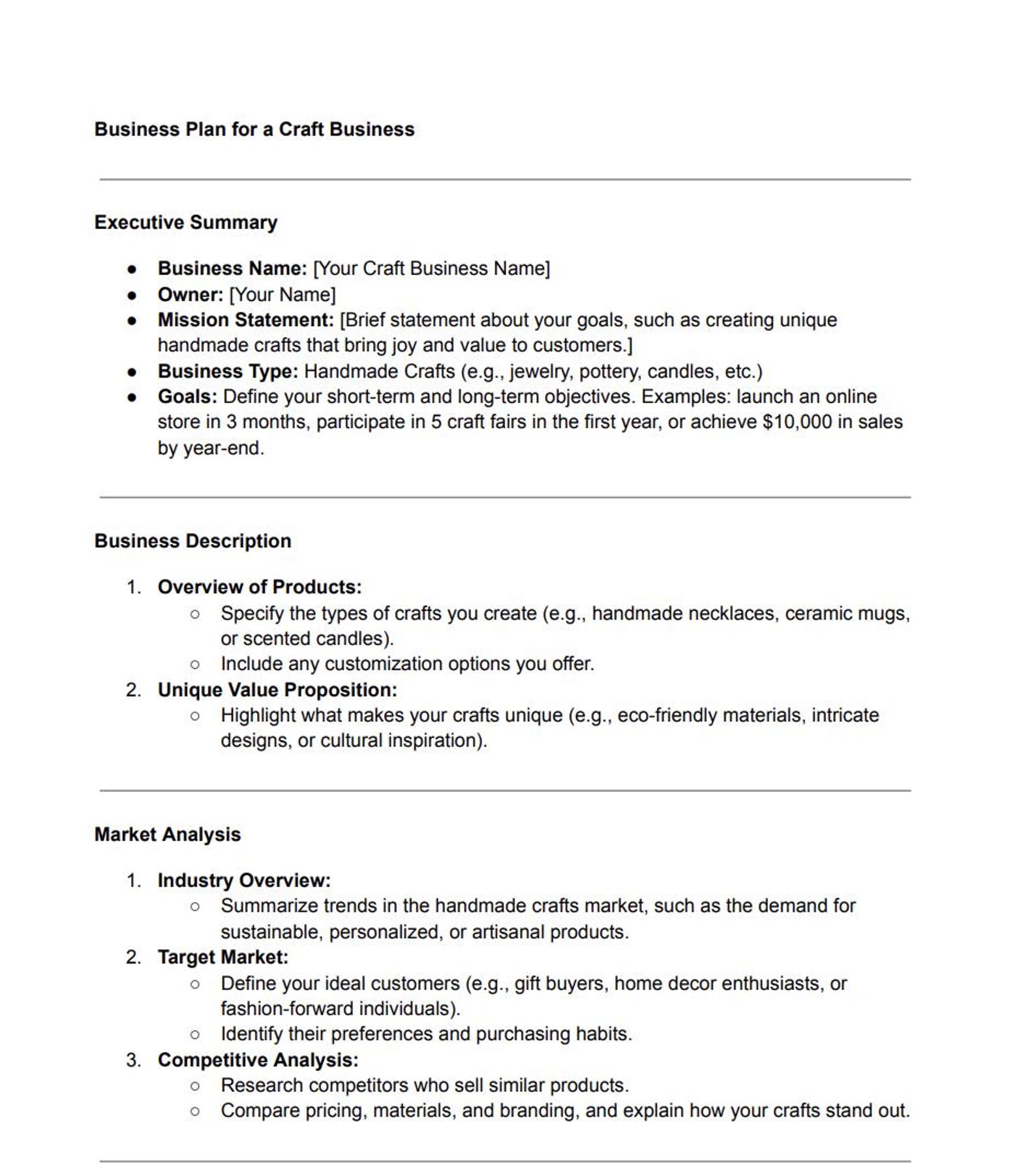 Craft Business Plan Instant Download - Etsy