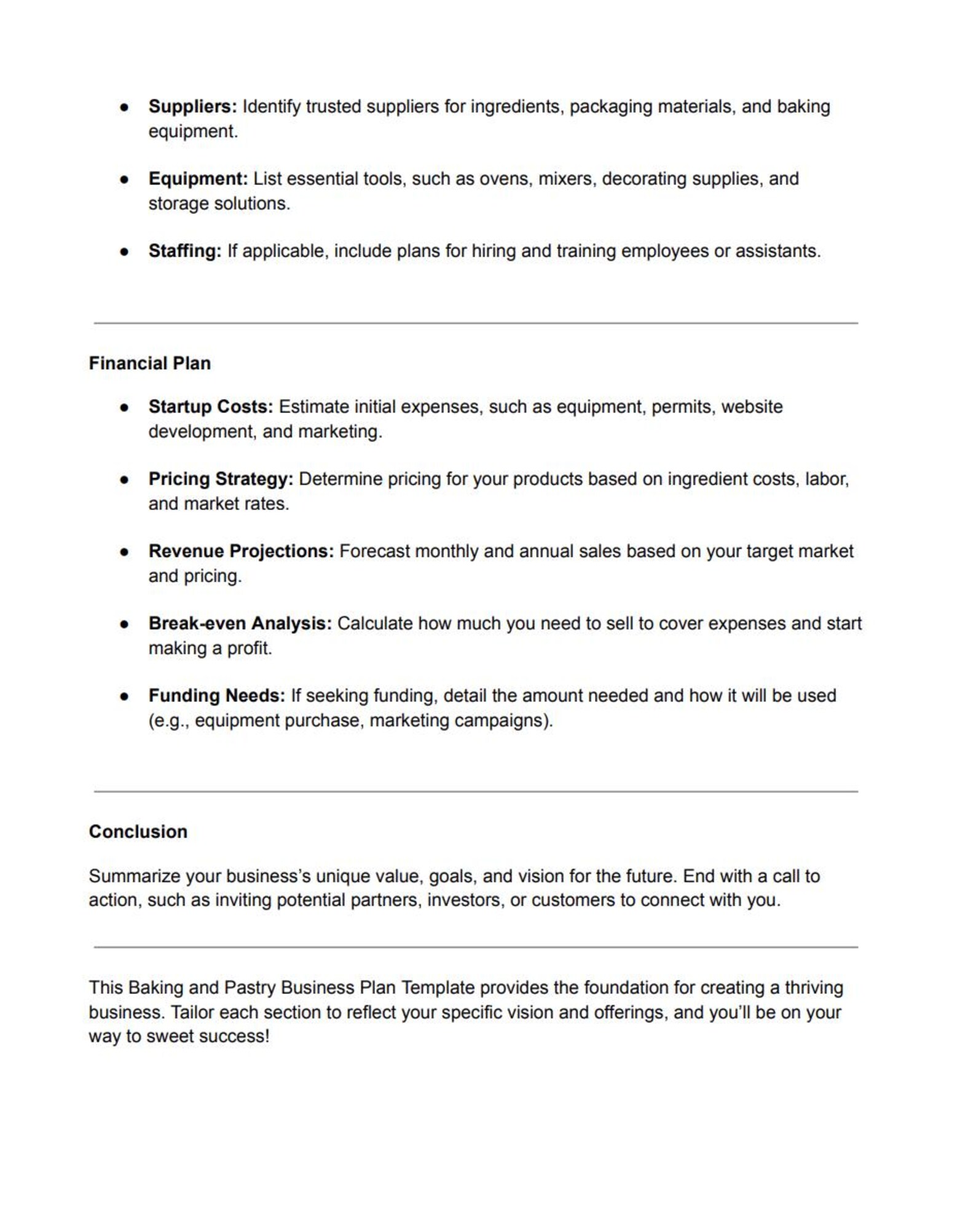 Business Plan Template for a Baking and Pastry Business - Etsy