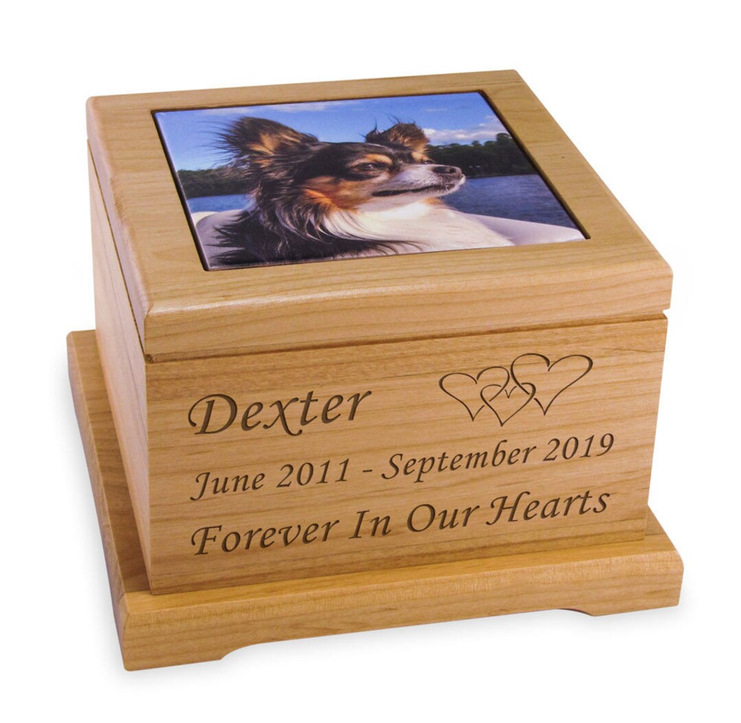 Personalized Photo Pet Cremation Urn Memorial for Dog or Cat - Wooden ...
