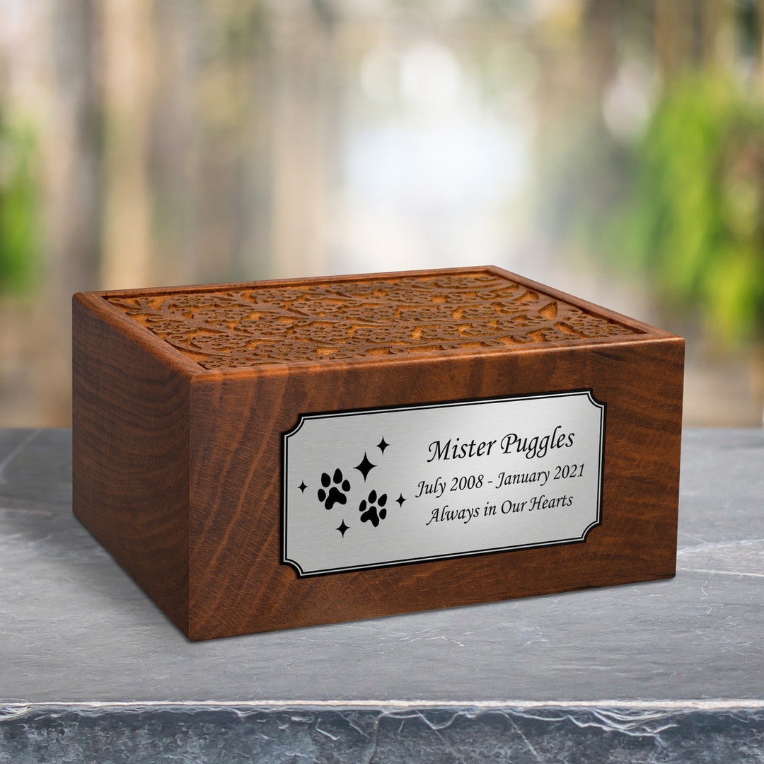 Sparkle Paws Sheesham Pet Cremation Urn - 2 Sizes - Carved Floral Top ...