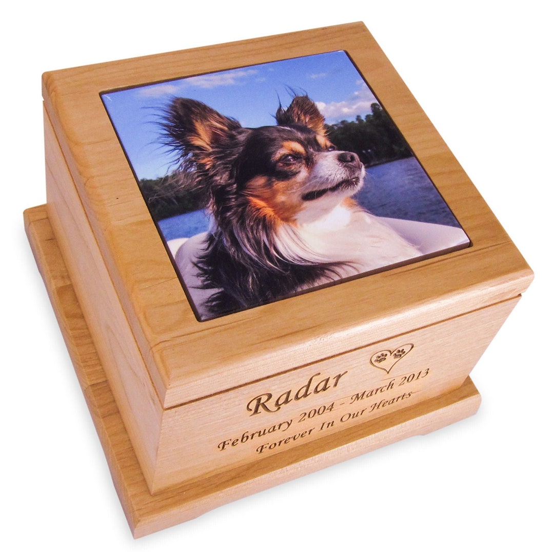 Personalized Photo Pet Cremation Urn Memorial for Dog or Cat Wooden ...