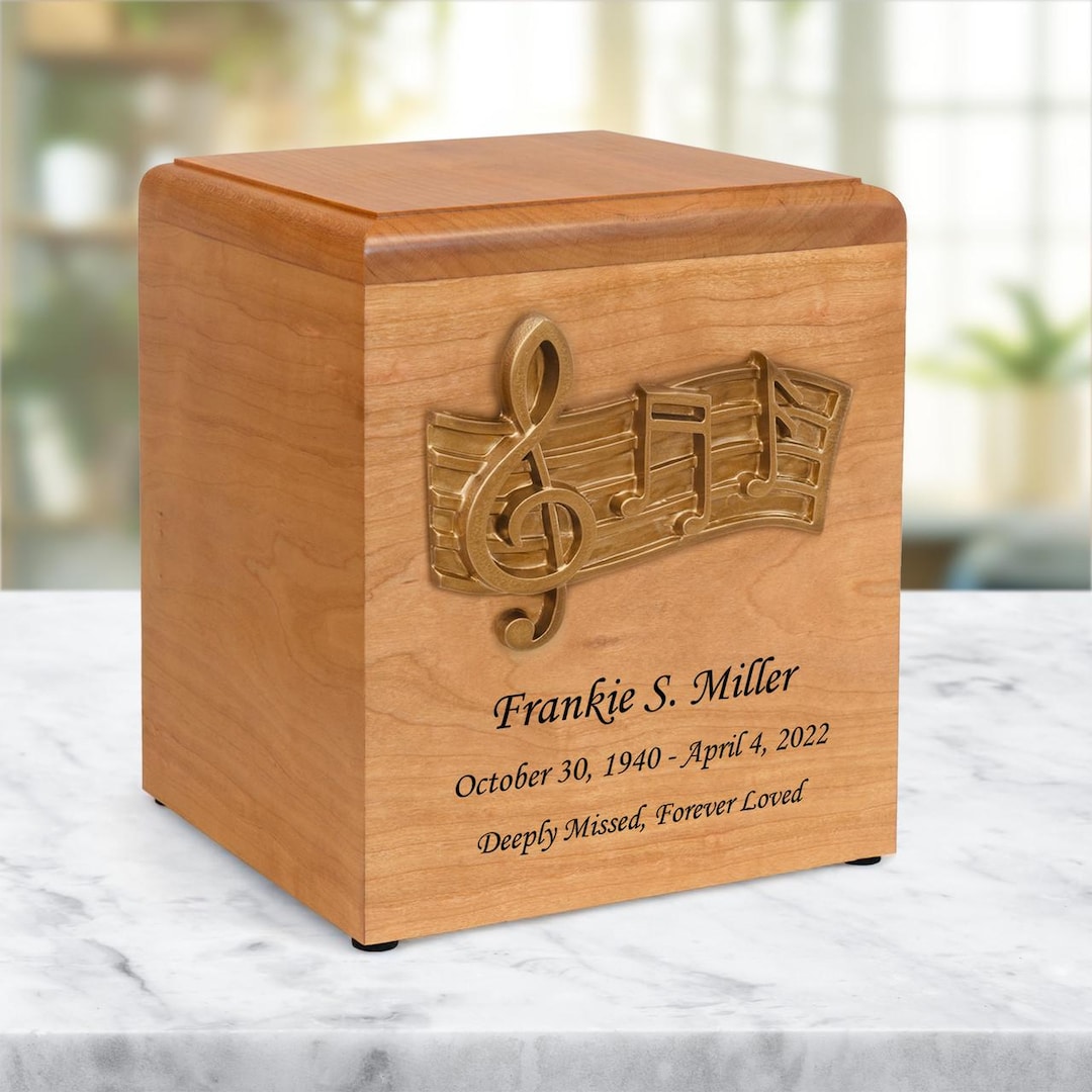 Music Notes Applique Brunswick Solid Cherry Wood Cremation Urn - Etsy